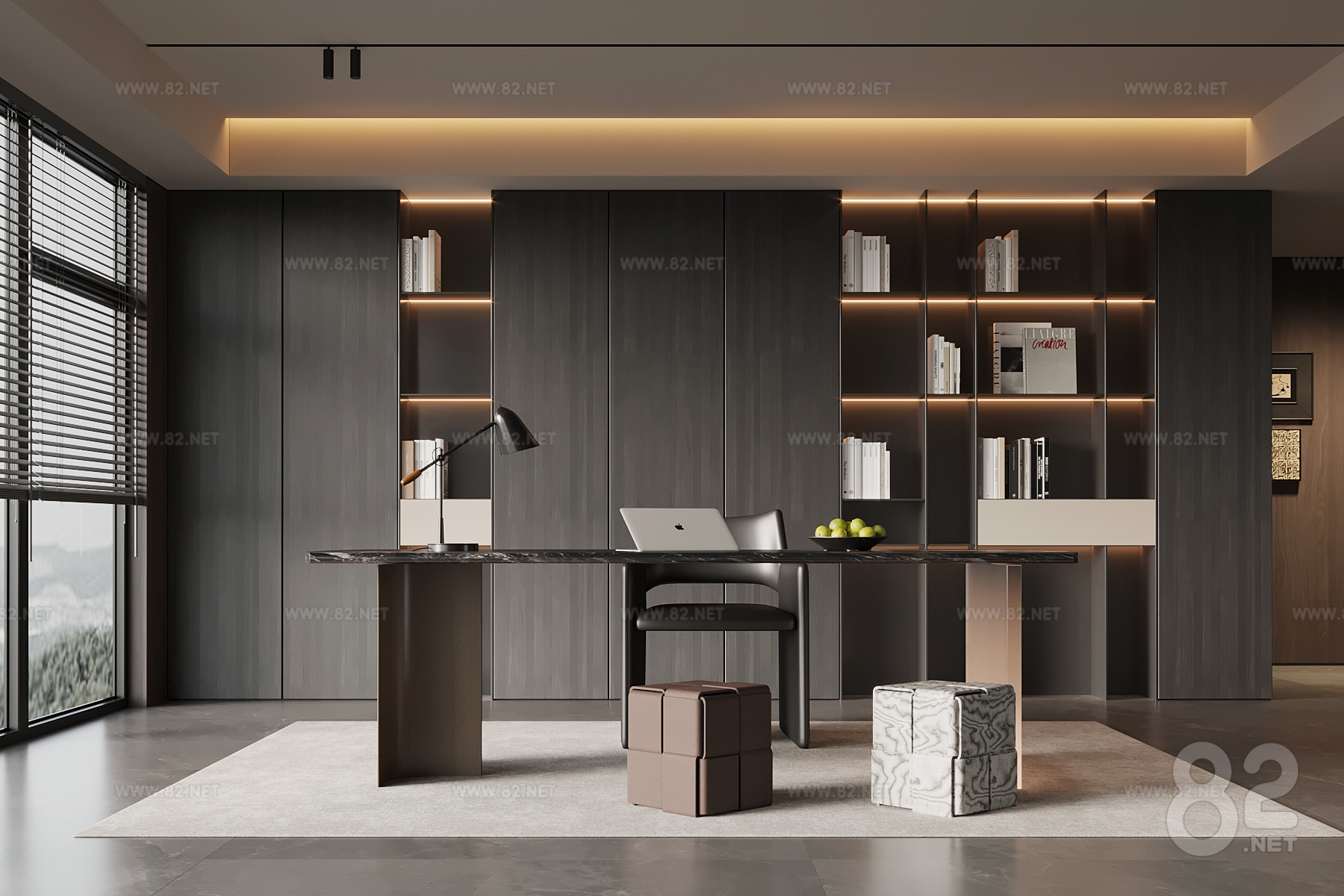 Modern Italian Study Bookcase Desk and Chair Office Desk and Chair ...