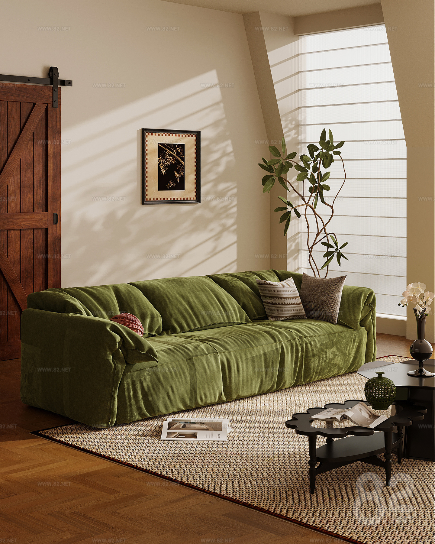 French retro style multi-person sofa in-line sofa download Sketchup ...