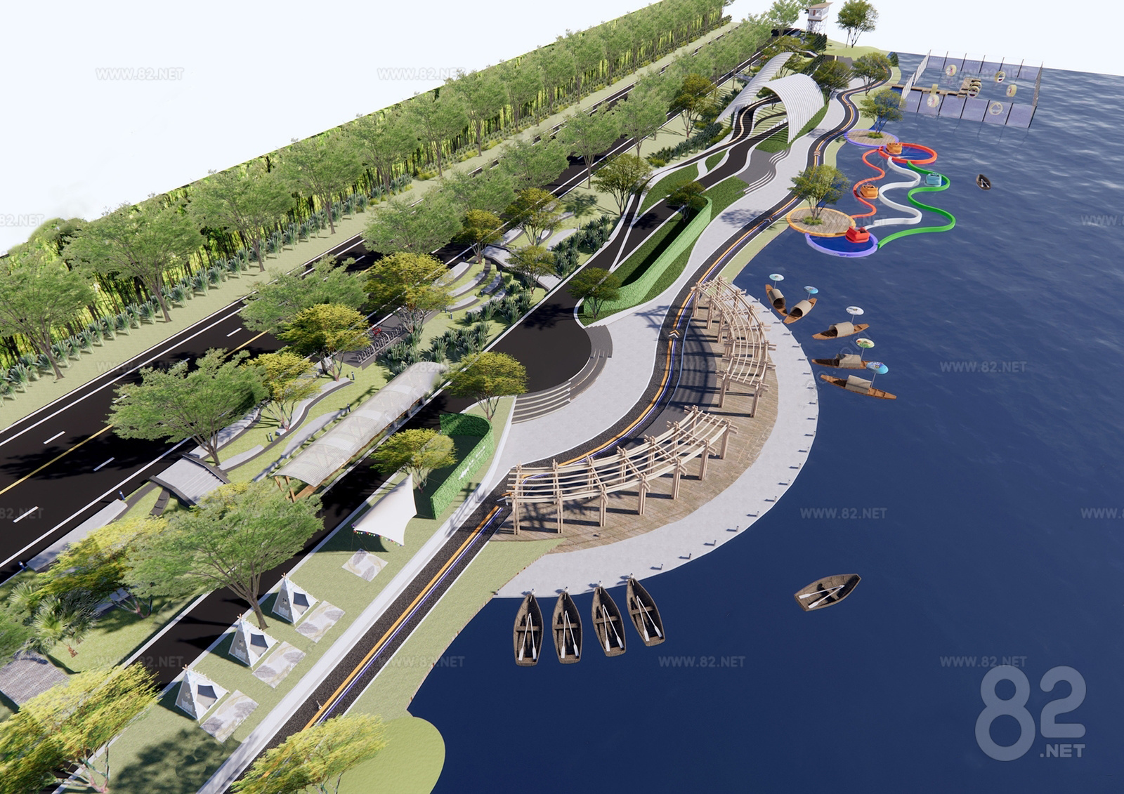 Modern Waterfront Landscape Riverbank Landscape Waterfront Landscape ...