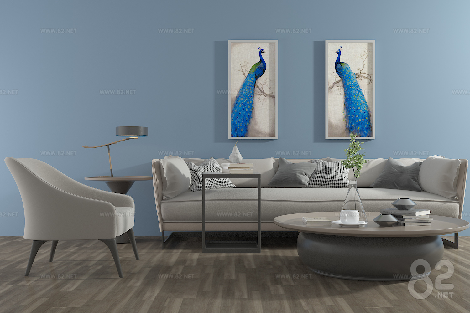 Modern sofa coffee table single sofa decorative painting download | 3Ds ...