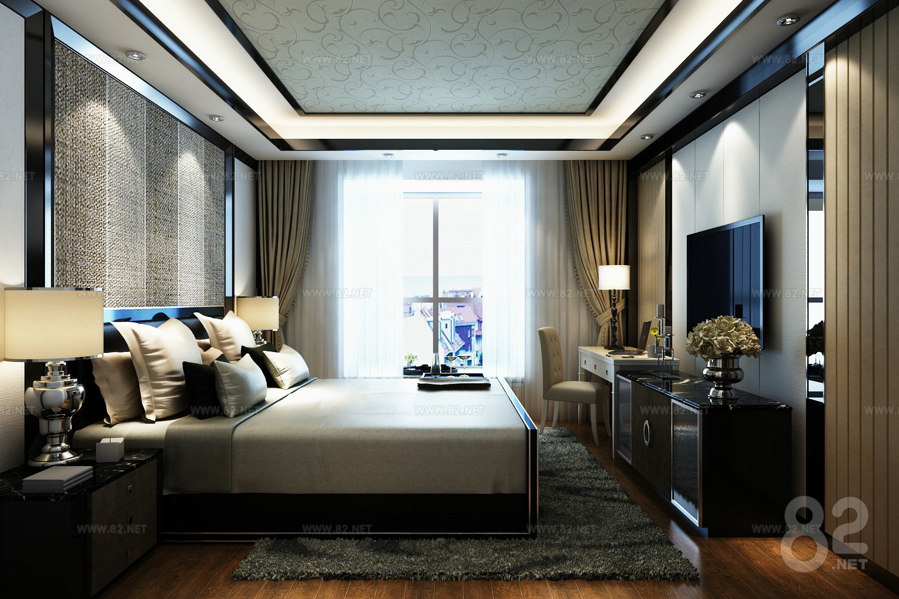Post-modern Bedroom Chandelier Double Bed Decorative Cabinet Table Lamp ...