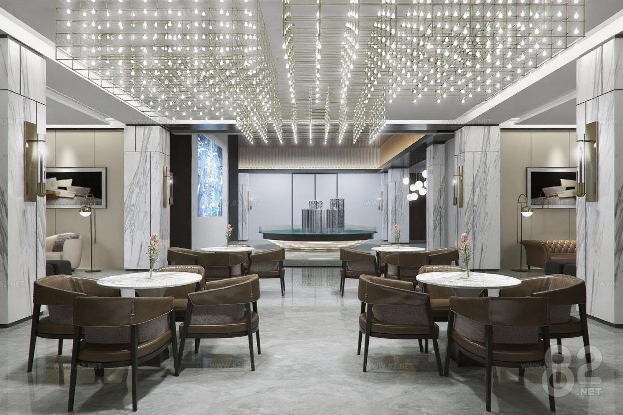 High-end hotel lobby 3D rendering modern minimalist luxury style light ...