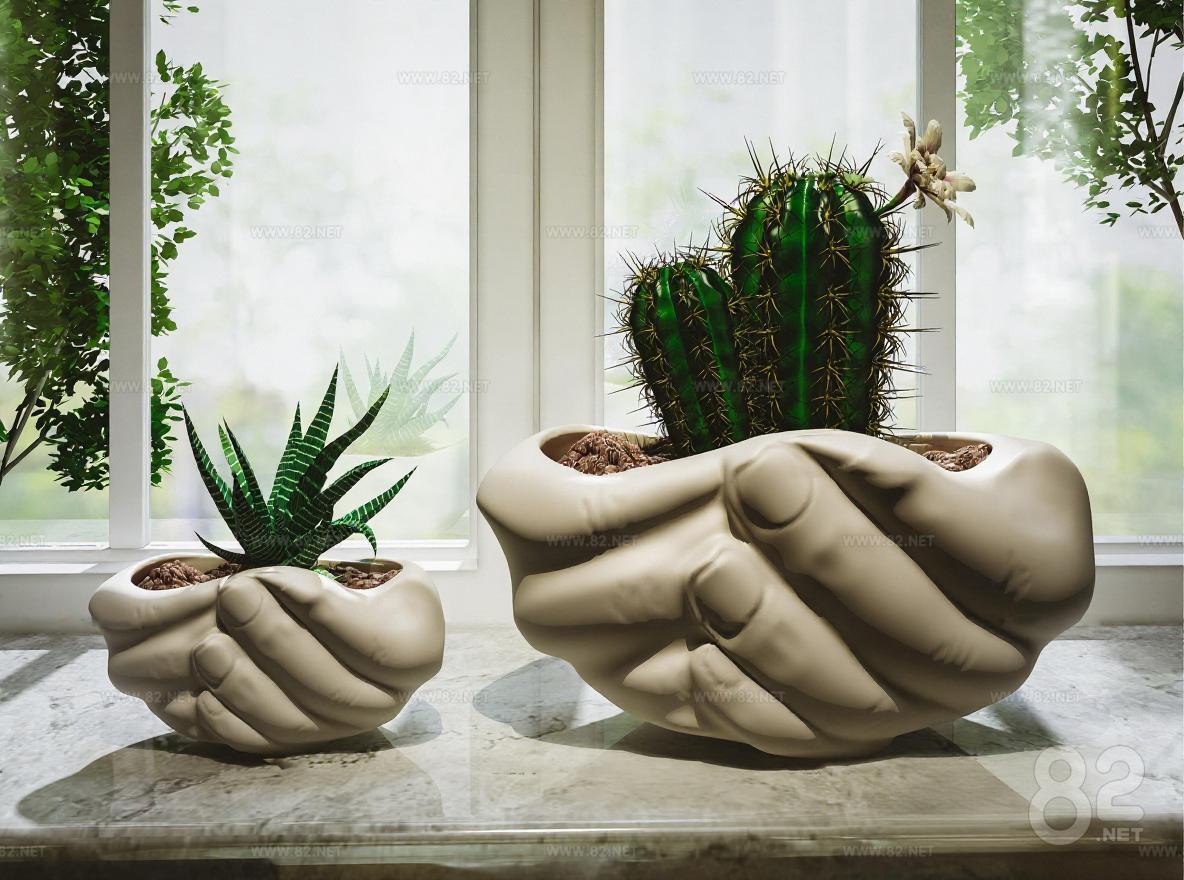 Modern Art Ceramic Flower Pot Creative Hand-shaped Design Cactus Tiger ...